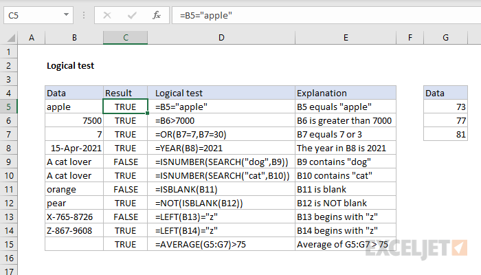 Excel Logical Test Exceljet